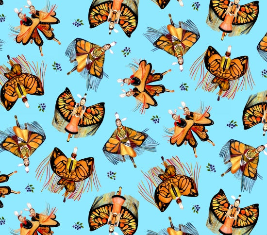 Danse du monarque 32009 - Bleu Tissu 100% coton designer – Les Artisans Indiens du Québec